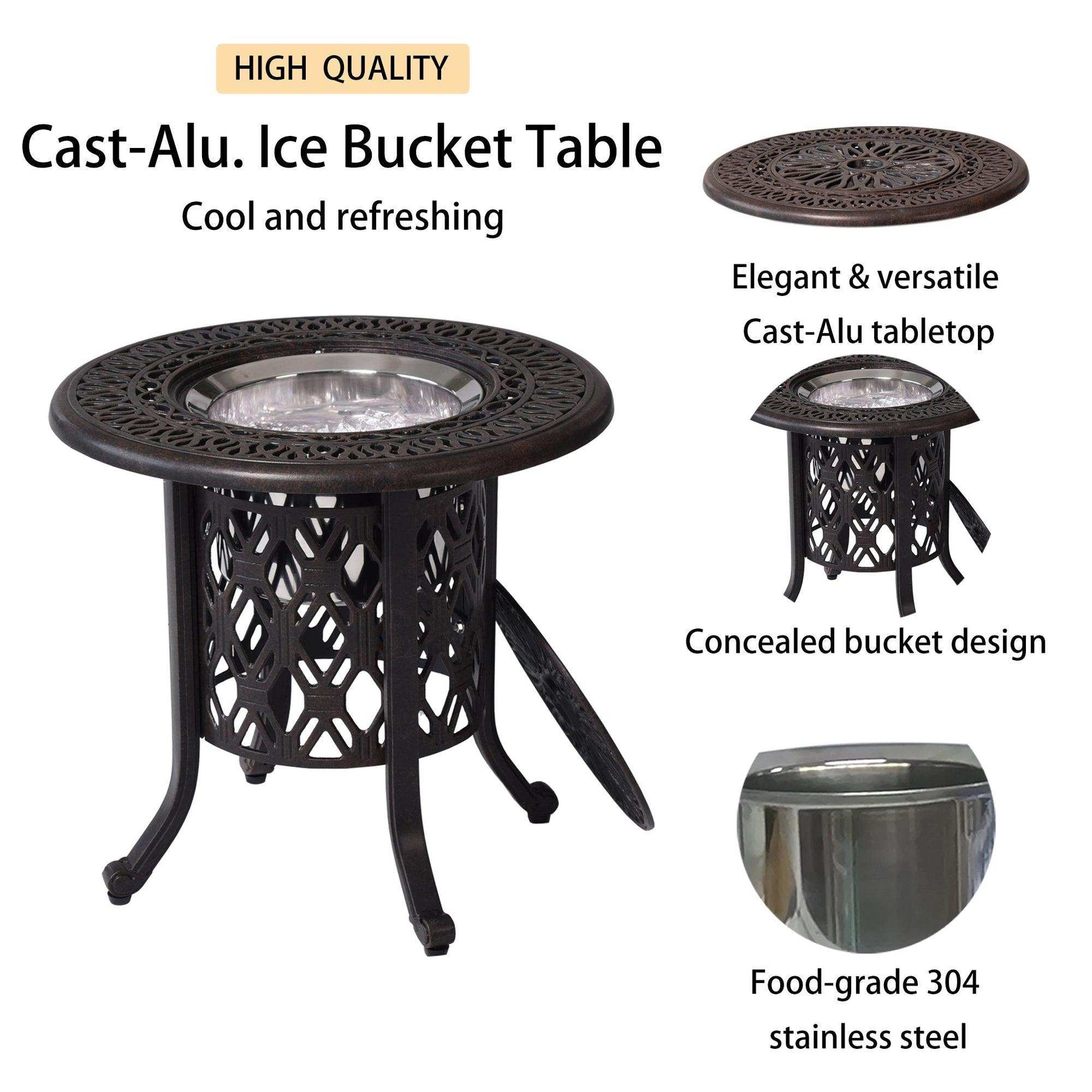Patio Bistro Table, Round Ice Bucket Table Aluminum – CheryLife